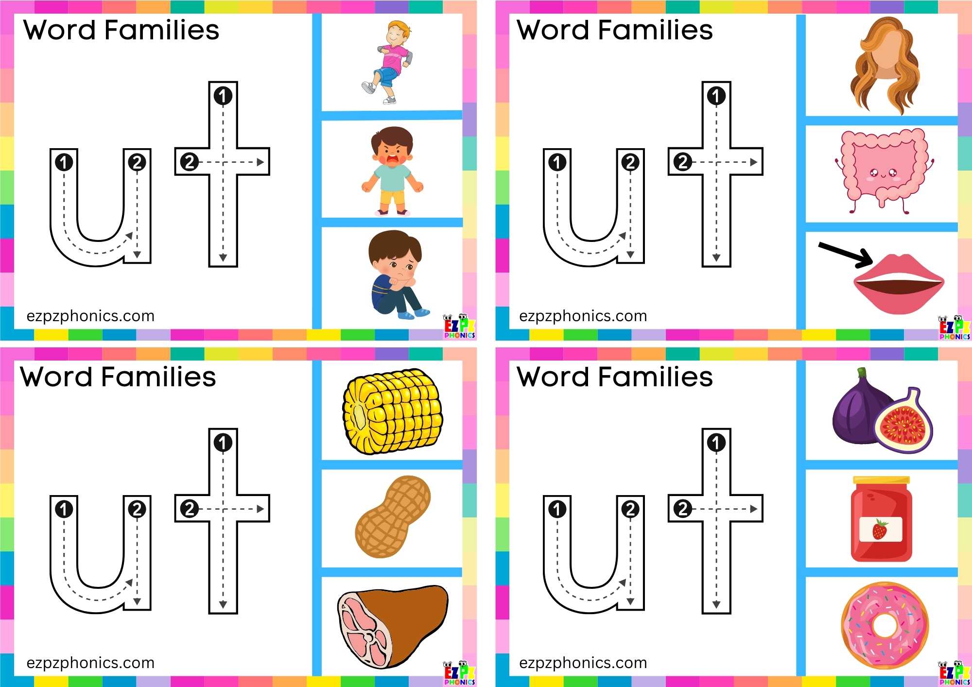 Trace the letters and clip the image Clip cards group 2 Word family ut - ezpzphonics.com